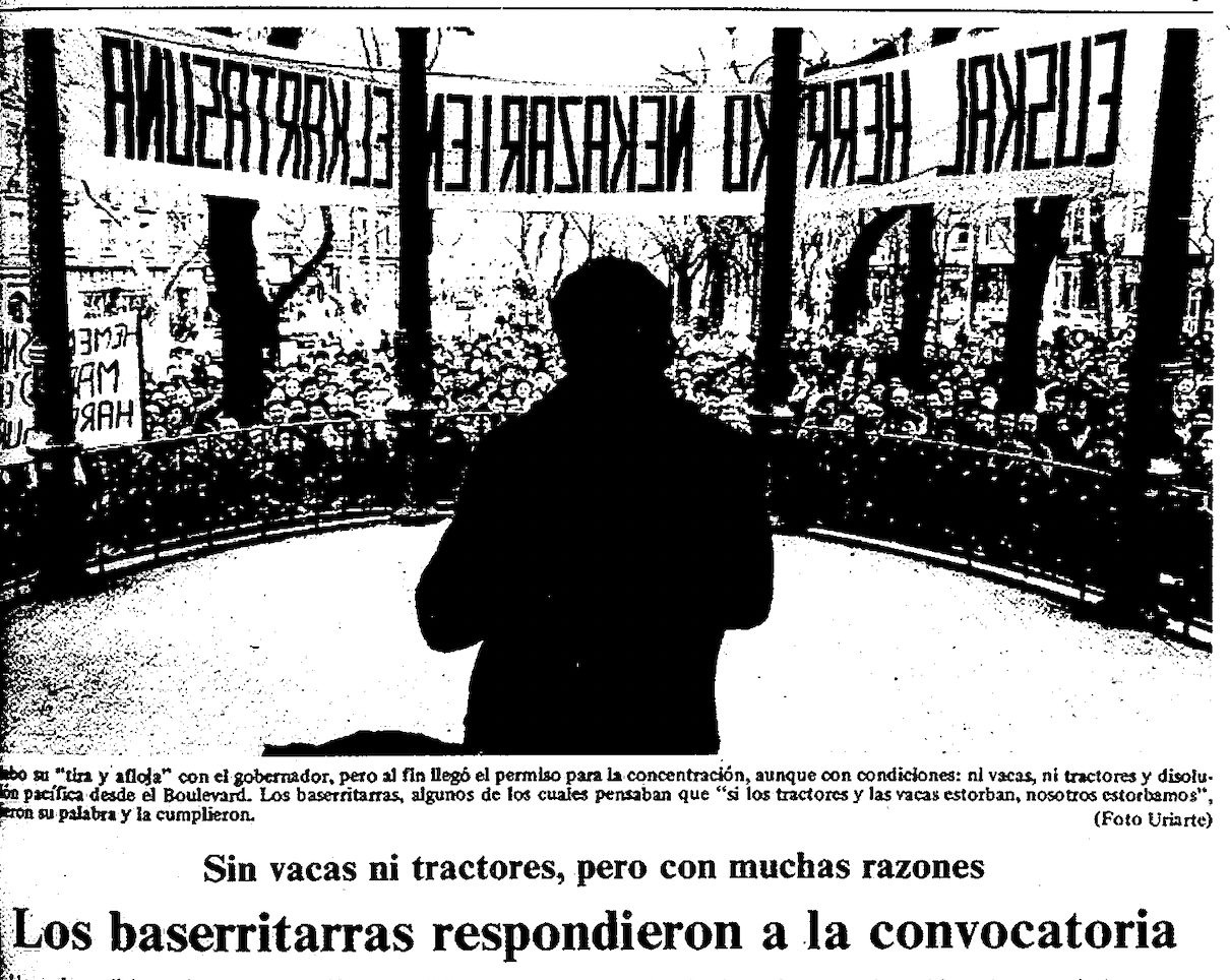 Medio siglo de protestas en el campo: «Esnea, hogeita hiru pezta ...